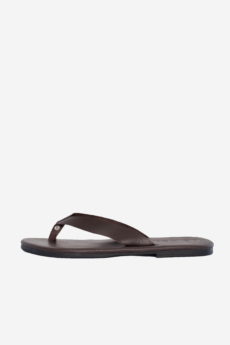 Leather flip flops - chocolate – beiged